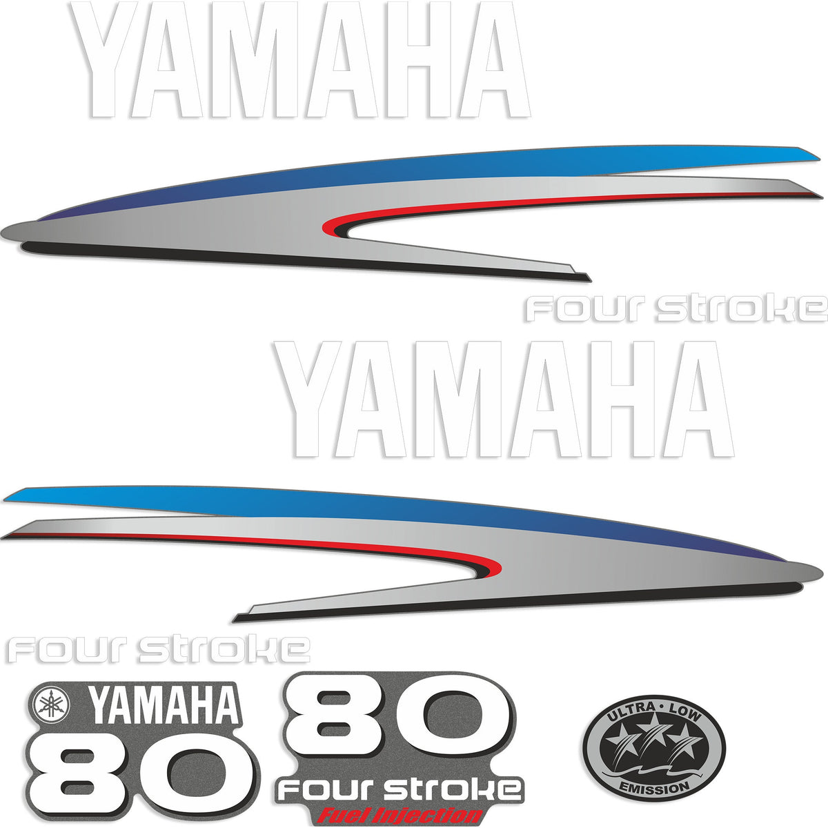 Yamaha 80 HP Four Stroke outboard engine decals sticker set reproducti ...