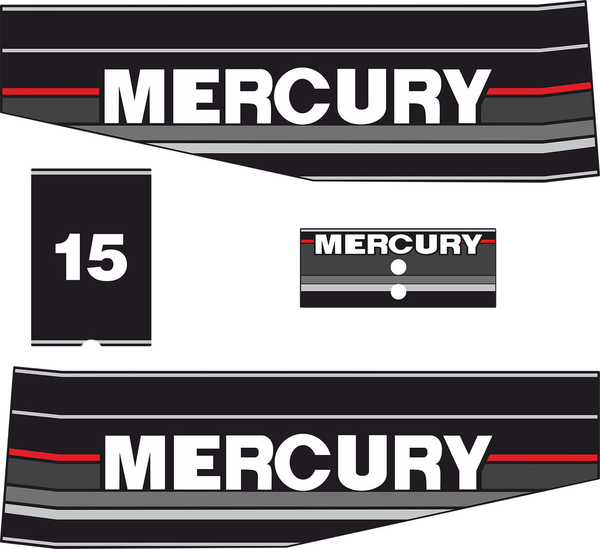 Mercury 15 HP Two Stroke outboard engine decals sticker set reproducti ...