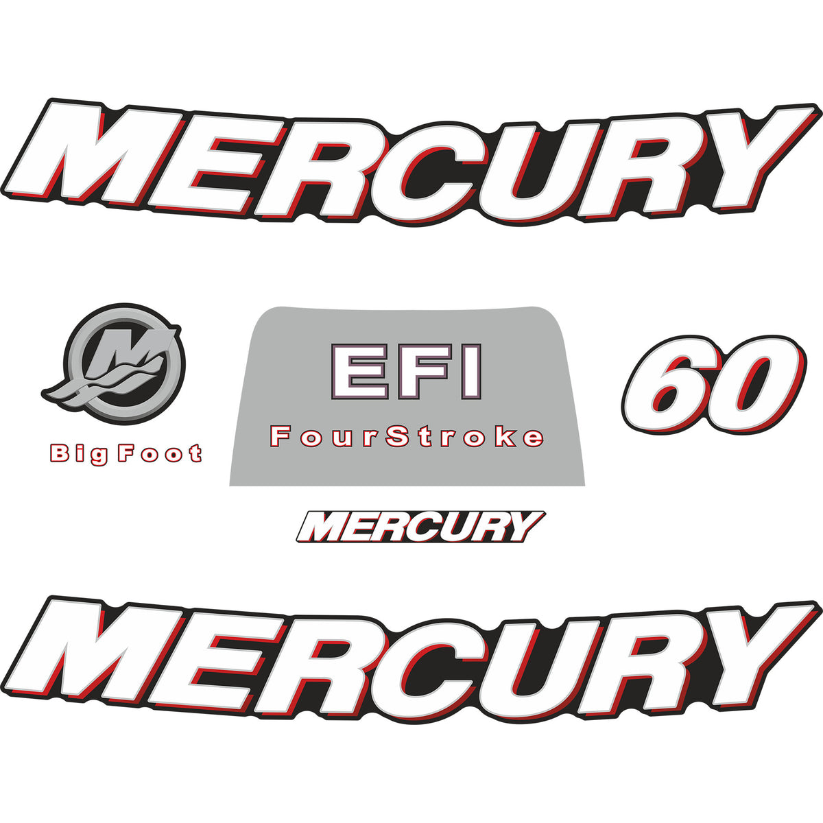 Mercury 60 HP Four Stroke EFI outboard engine decals sticker set repro ...