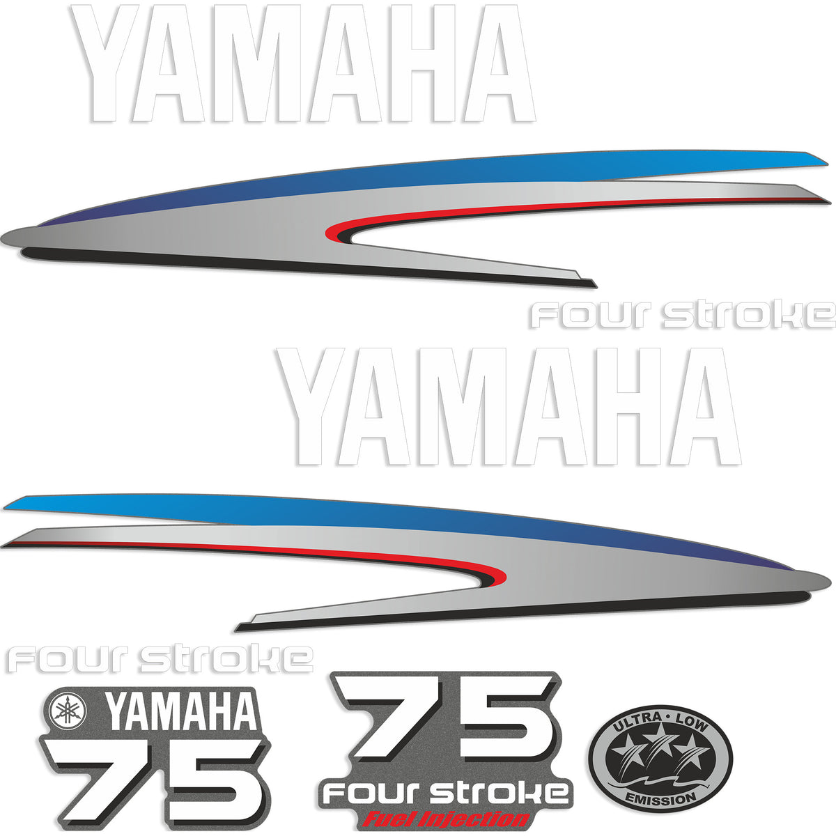 Yamaha 75 HP Four Stroke outboard engine decals sticker set reproducti ...