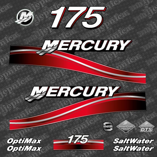 Mercury 175 Saltwater Optimax 2005-2007 outboard decal sticker set ...